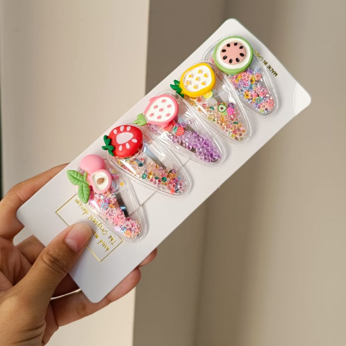 5Pcs/Set Cute Hair Barrette Clip Fruit Quicksand Sequins Filled With ...