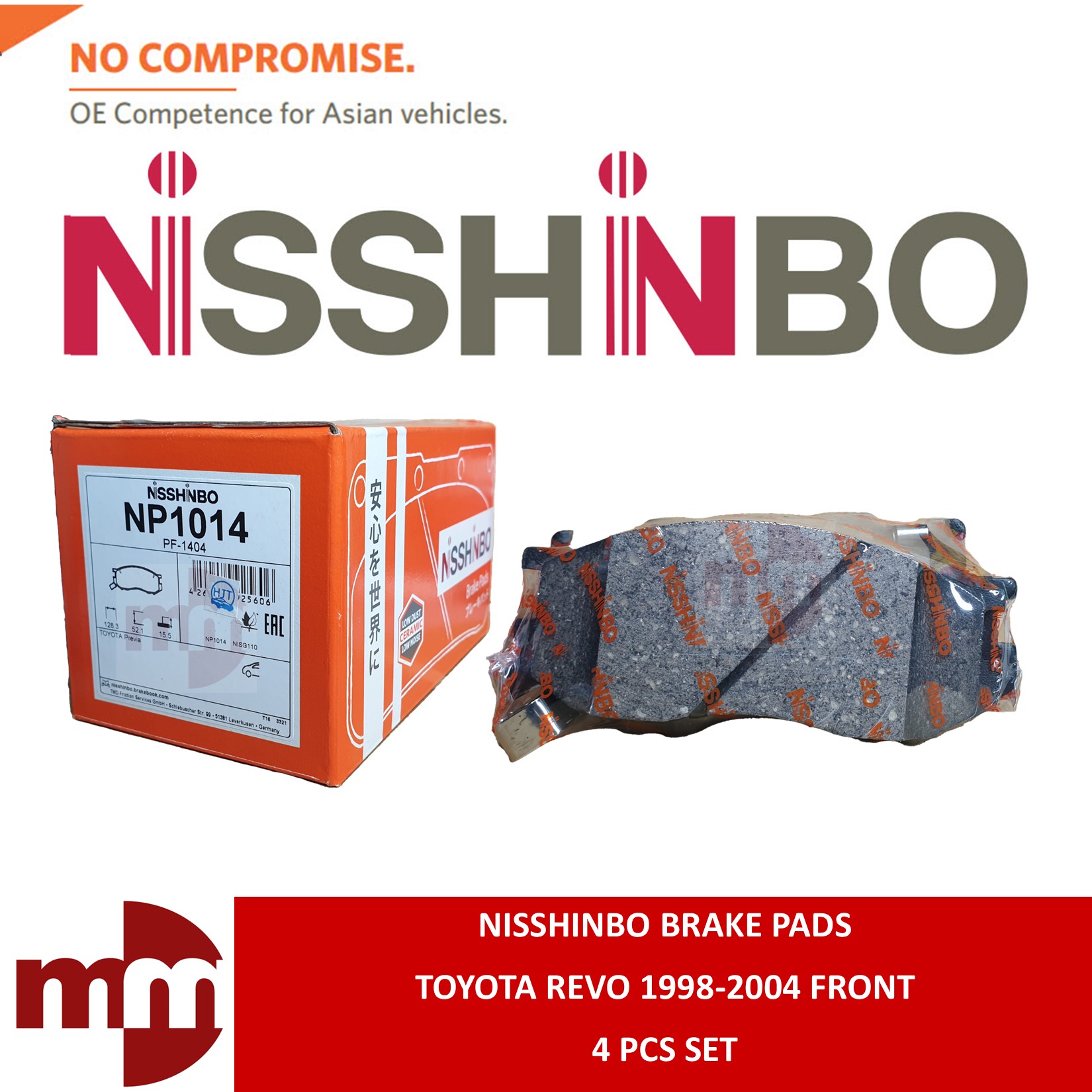 NISSHINBO Brake Pads for TOYOTA REVO 1998-2004 FRONT (4 PCS SET) NP1014 ...