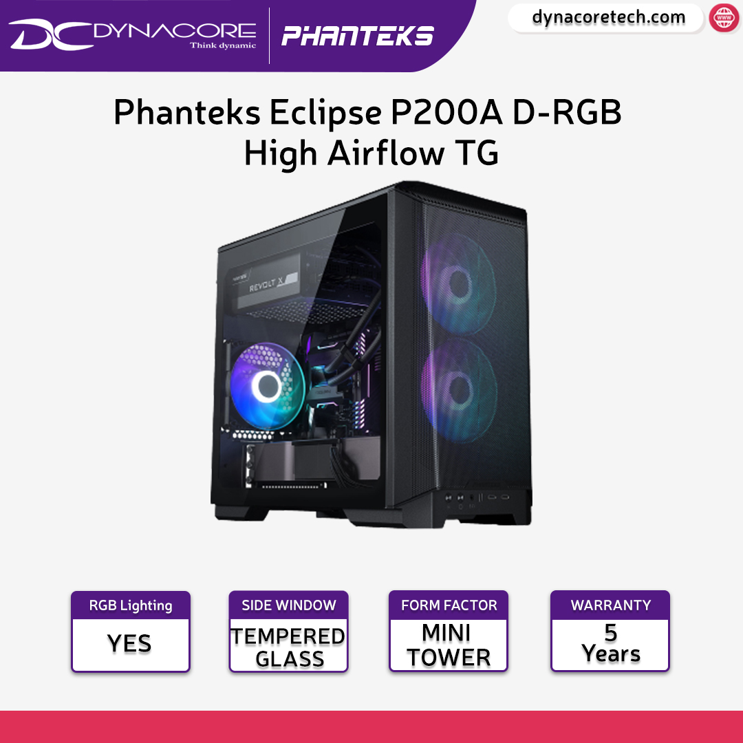 DYNACORE - Phanteks Eclipse P200A D-RGB High Airflow Tempered Glass Mini-ITX Mesh Casing ...