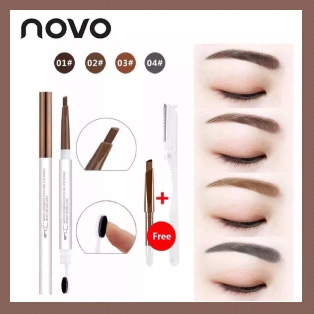 5253-Novo ดินสอเขียนคิ้ว+รีฟิล+มีดกันคิ้ว Novo Precise Shape Eyebrow ดินสอเขียนคิ้ว ซื้อ1 ได้ถึง ...