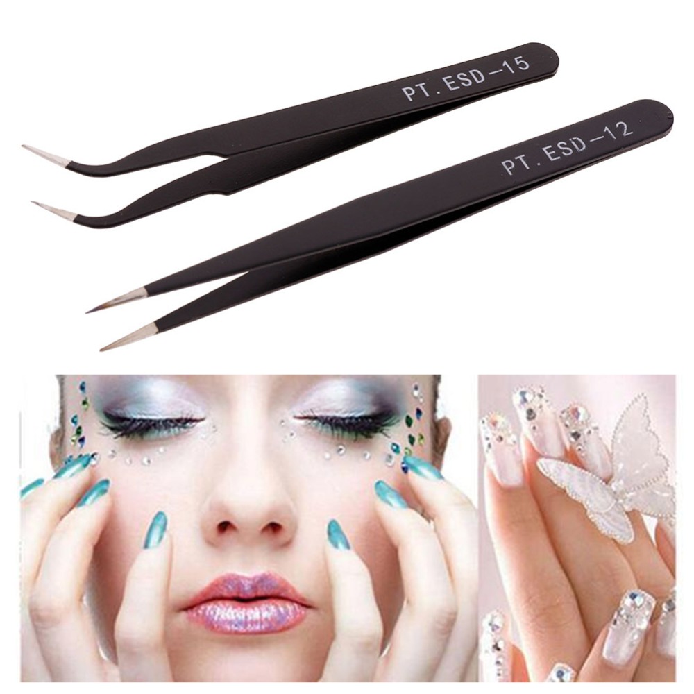 【NovaLink】2Pcs/Set Anti-static Curved Straight Tip Forceps Precision ...