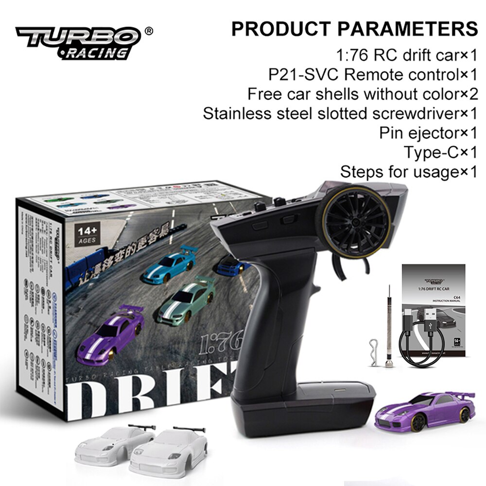 Turbo Racing 1:76 C64 C63 C62 Drift RC Car with Gyro Radio, Full Scale ...