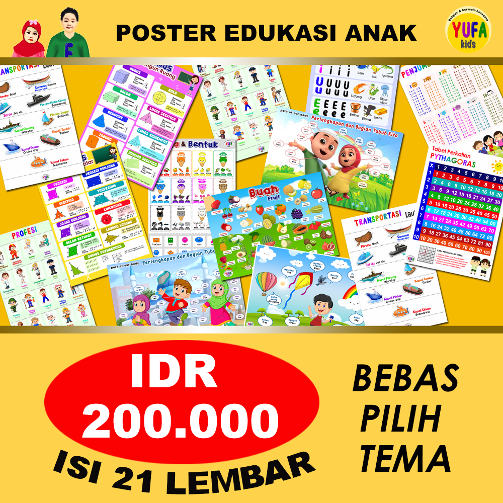 Paket promo 3 - Poster Edukasi Anak - Poster belajar anak - Poster wipe ...