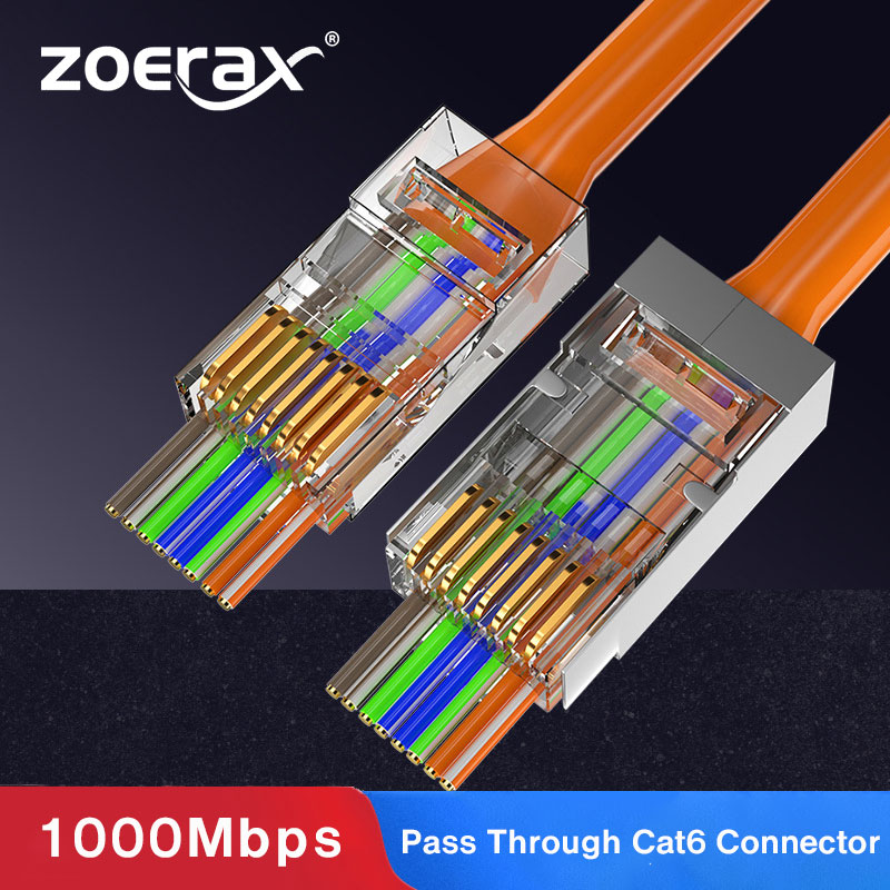 ZoeRax Shielded RJ45 Cat6 Cat6A Connectors - Pass Through Connector Gold Plated 3 Prong 8P8C ...
