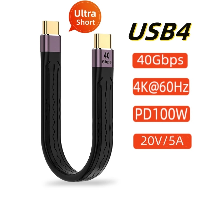 Short USB 4.0 Gen3 Data Cable PD 100W 5A Fast Charging USB C to Type C ...