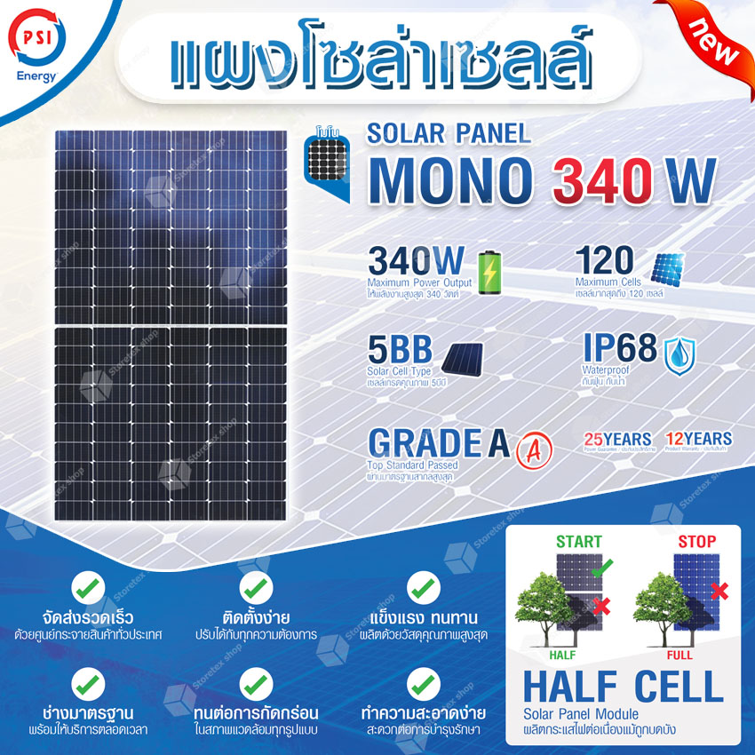 PSI SOLAR CELL แผงโซล่าเซลล์ MONO ขนาด 340W - JeabTech - ThaiPick