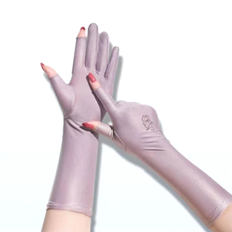 Women Girls Mid-long Sunscreen Gloves Summer Spring Thin Elastic Anti ...
