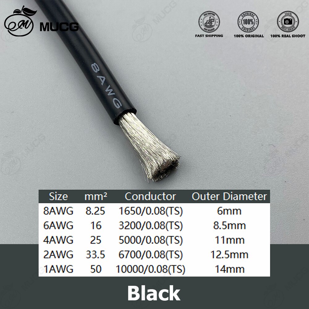 1สายซิลิโคนสายไฟฟ้าสีดำสีแดงอ่อนมากเริ่ม8Awg แบตเตอรี่อัตโนมัติ4Awg 2Awg 1Awg 8 6 4 2 1 Awg 25Mm ...