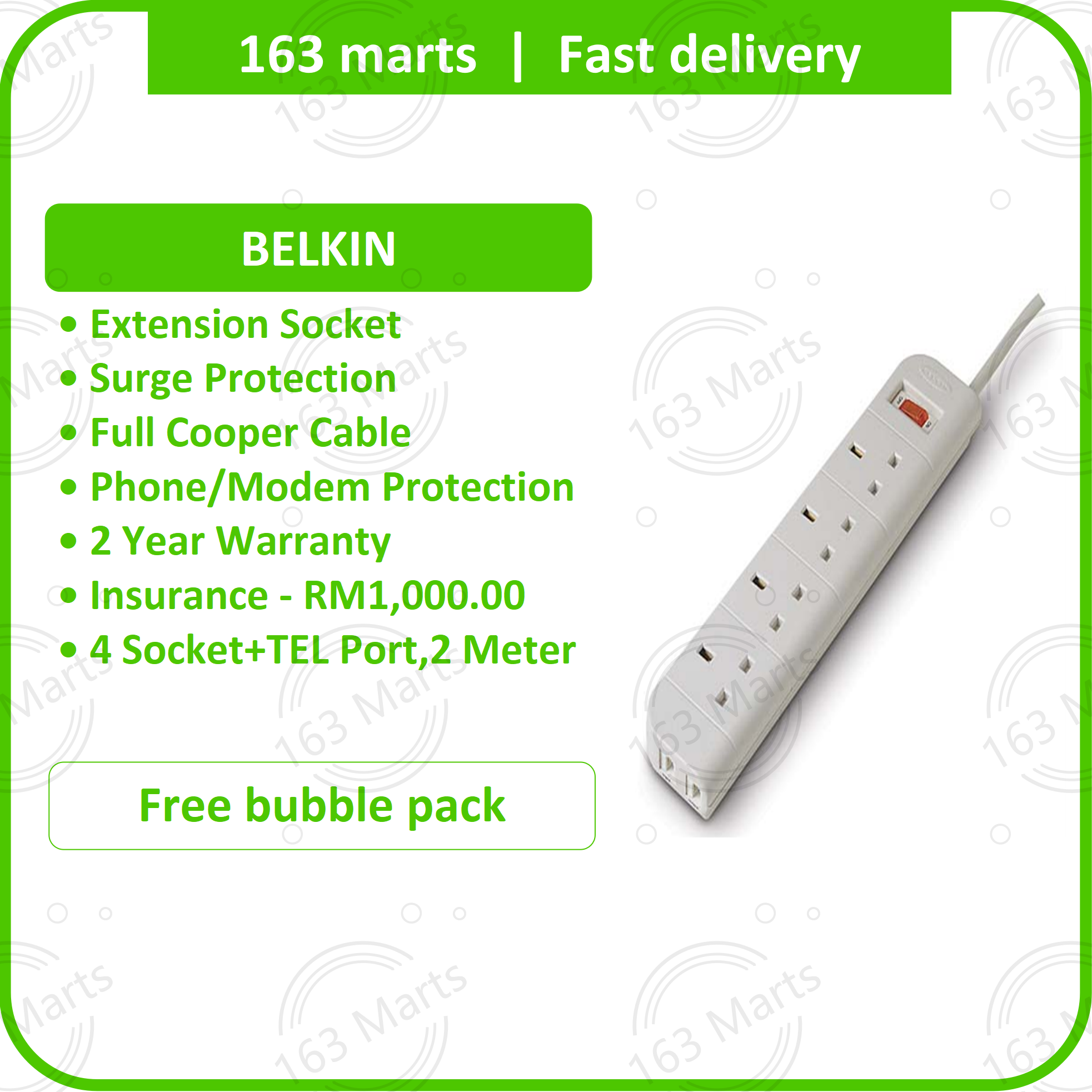 BELKIN Surge Protector Extension plug Power strip Trailing socket ...