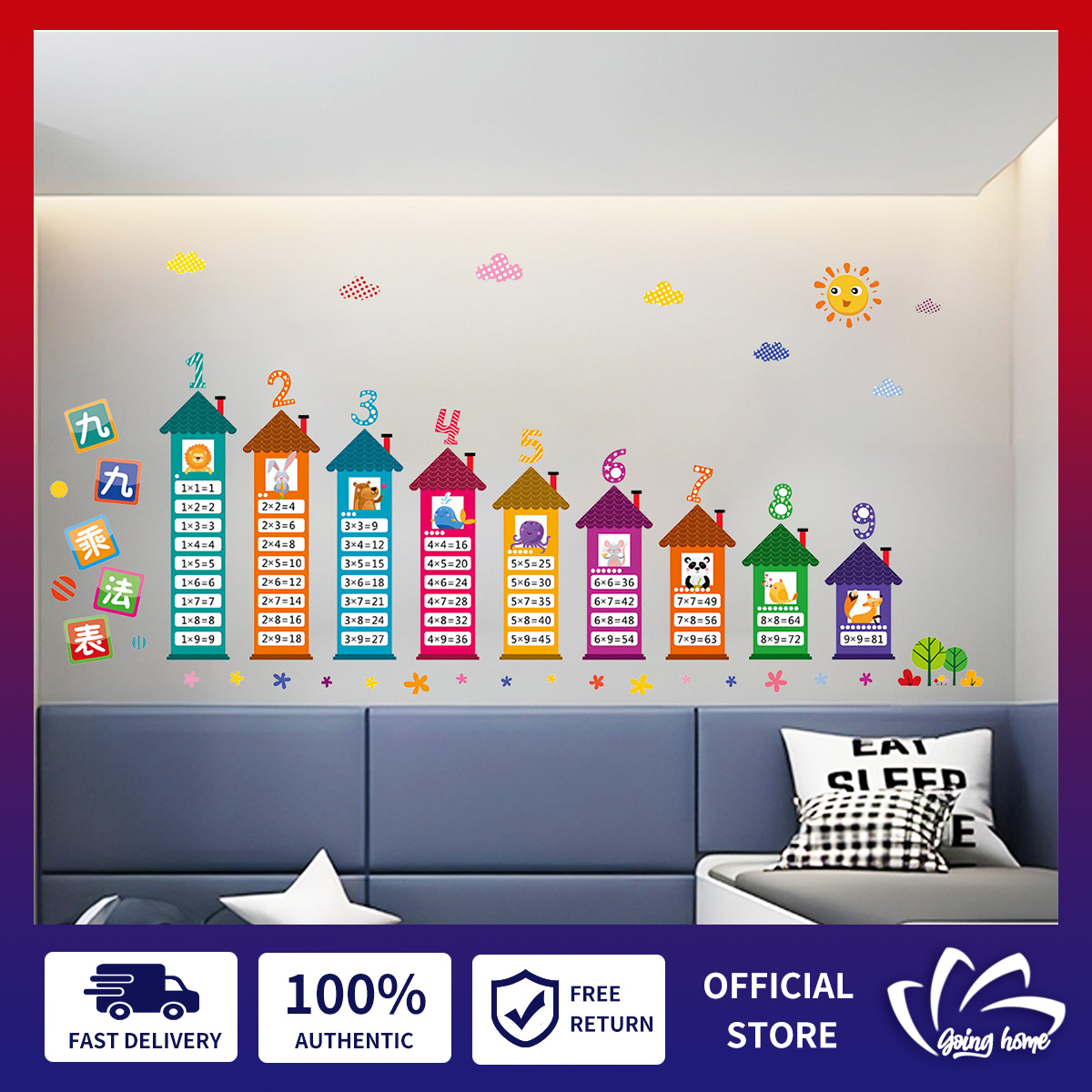 Chinese Math Wall Stickers Cartoon Animal Education Multiplication ...