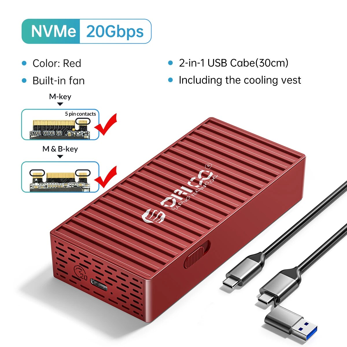 ORICO 20Gbps M.2 NVMe SSD Enclosure Type C to PCIe NVMe M.2 SSD Adapter ...