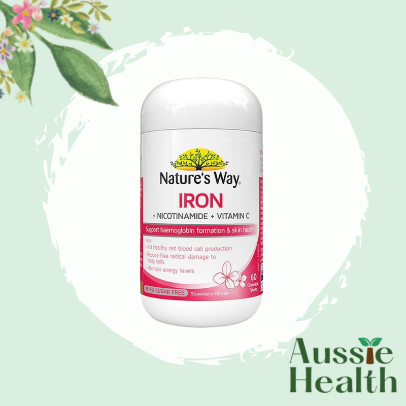 Nature's Way Iron + Vitamin C Vitamin B3 60 Chewable Tablets [Aussie ...