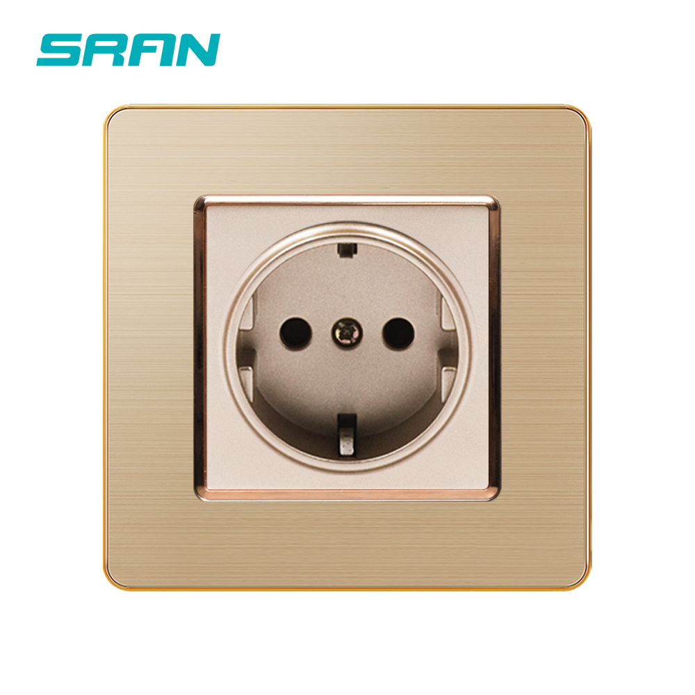 【LuxeGlow】SRAN EU power socket 16A 250V stainless steel brushed panel Metal plating edge 86mm ...