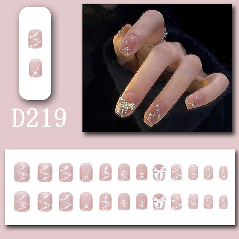 24pcs Pink Fake Nails Press On Nail Designs Art Long Tips False Stick ...