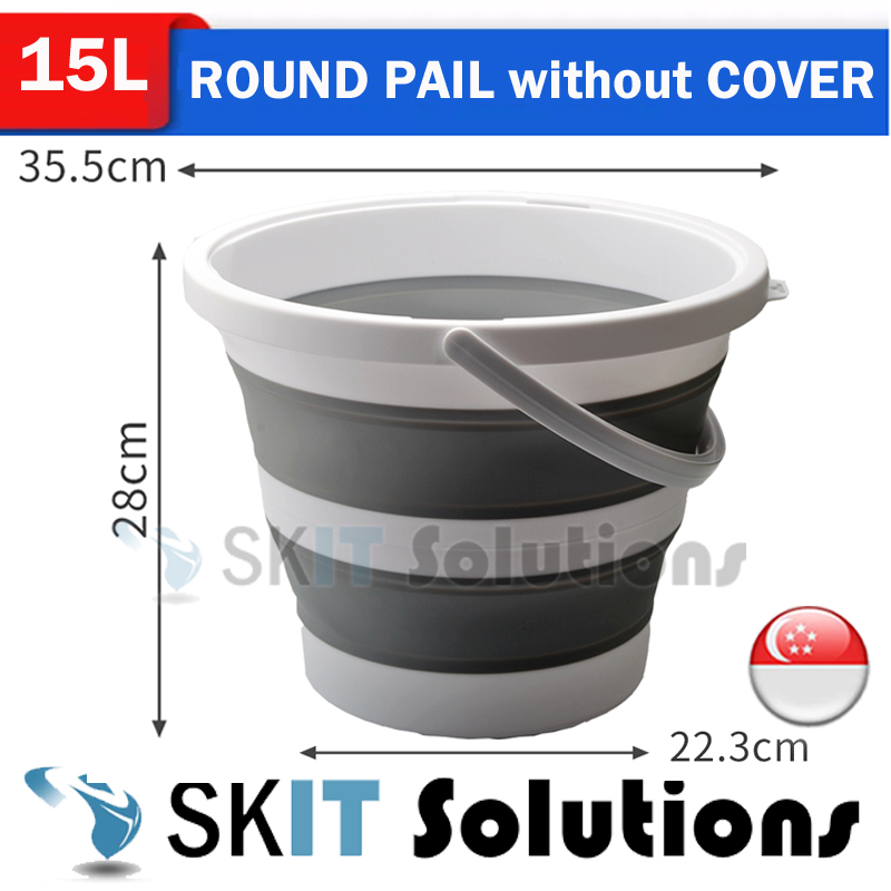 15L Round Foldable Water Pail with Cover, 15 Litre Collapsible Indoor ...