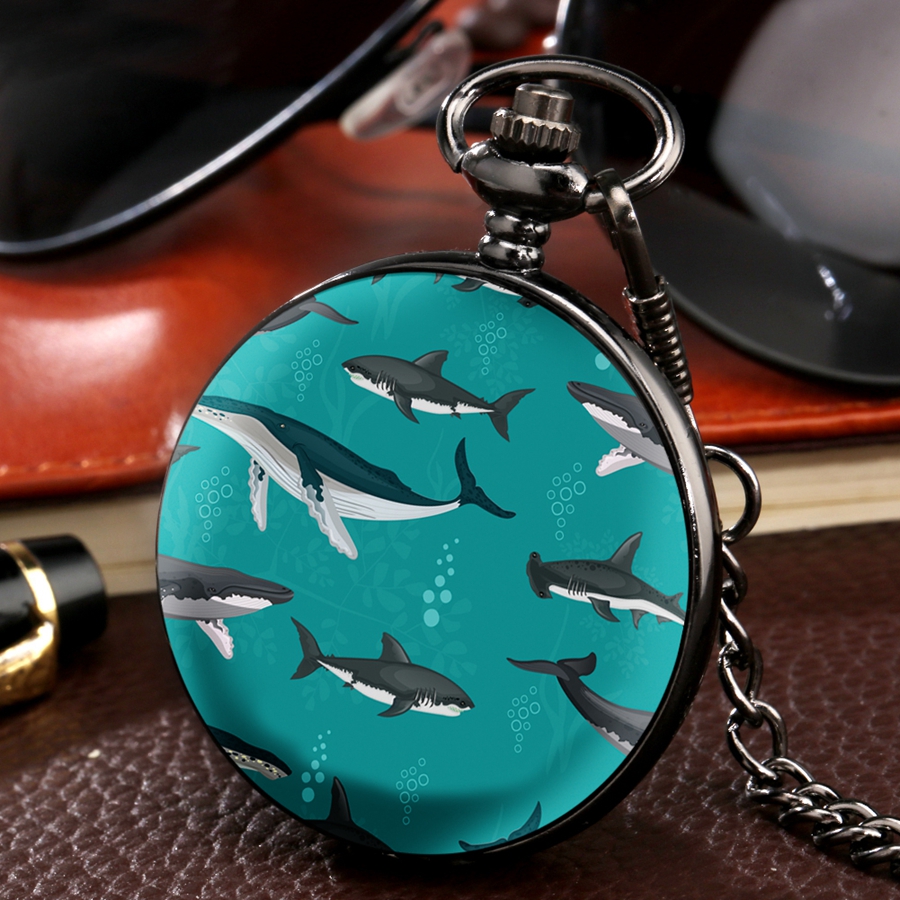 【Discount offer】Shark Watch Design Quartz Pocket Watch Steampunk Black ...
