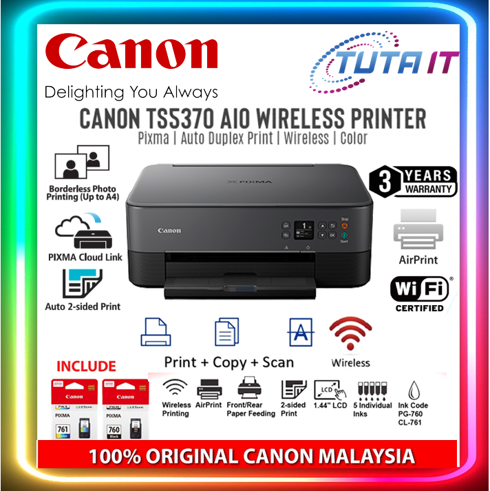 Canon Pixma TS5370 Compact Wireless Photo All-In-One Printer with 1.44 ...