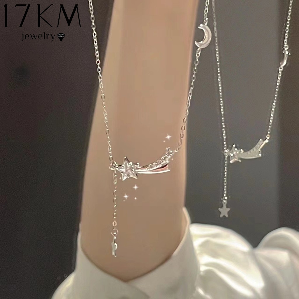 17KM Simple Tassel Moon Meteor Necklaces for Woman Crystal Pendant ...