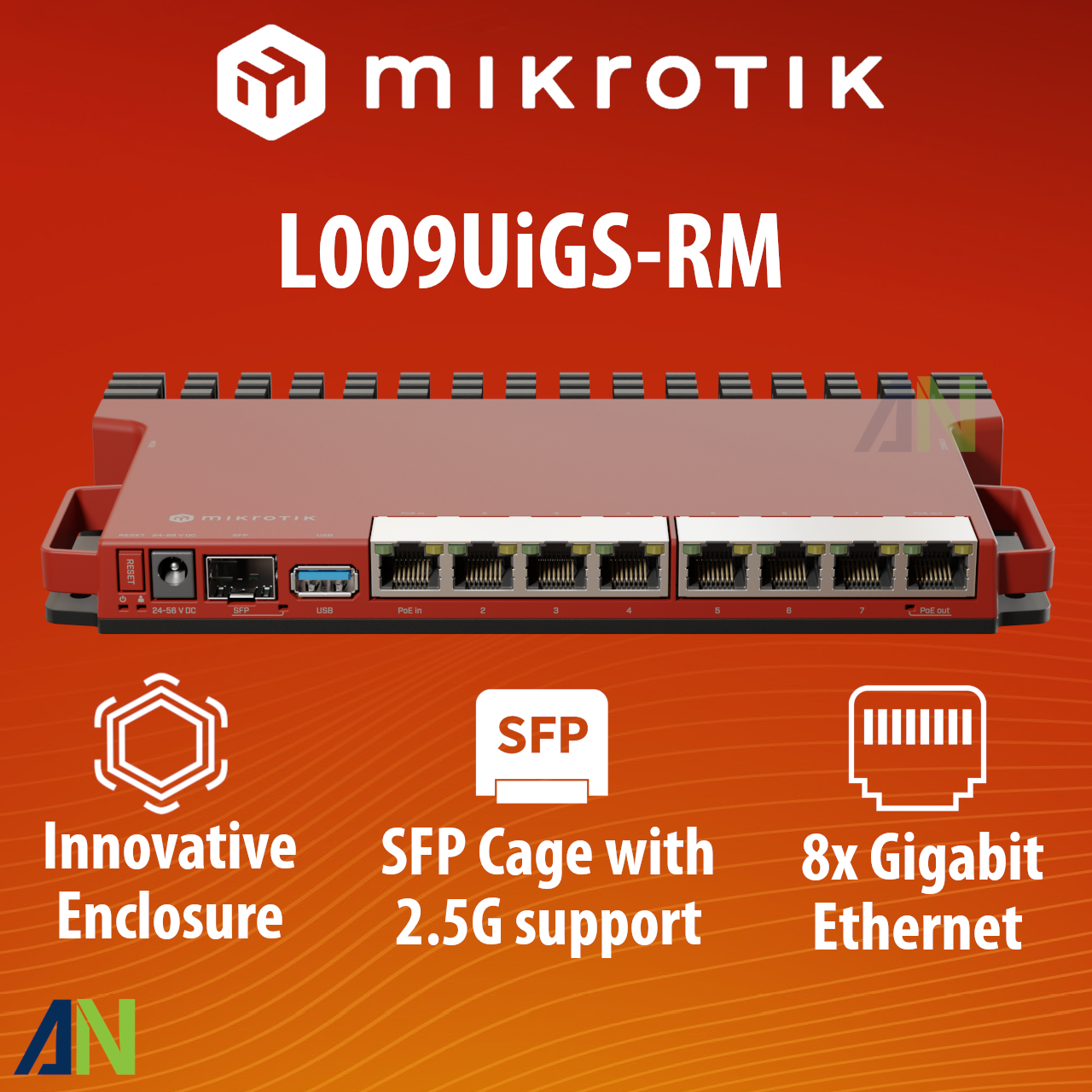 MikroTik Router L009UiGS-RM, 2-Core CPU, 512MB RAM, 8x Gigabit Ethernet ...