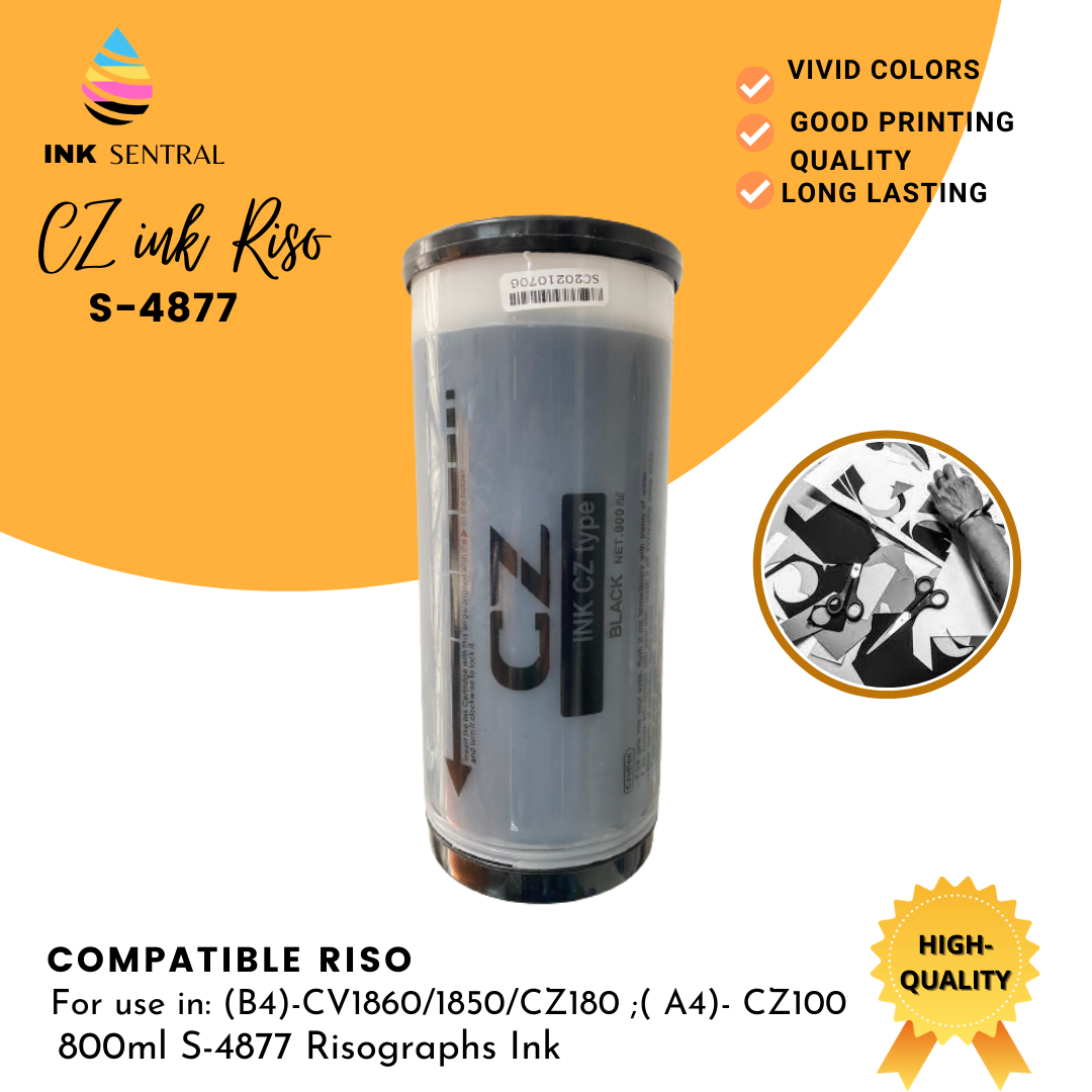 INKSENTRAL Compatible CZ Ink, TWO (2) Tubes 800mL Black compatible with for CZ/CV RISOs CZ Riso ...