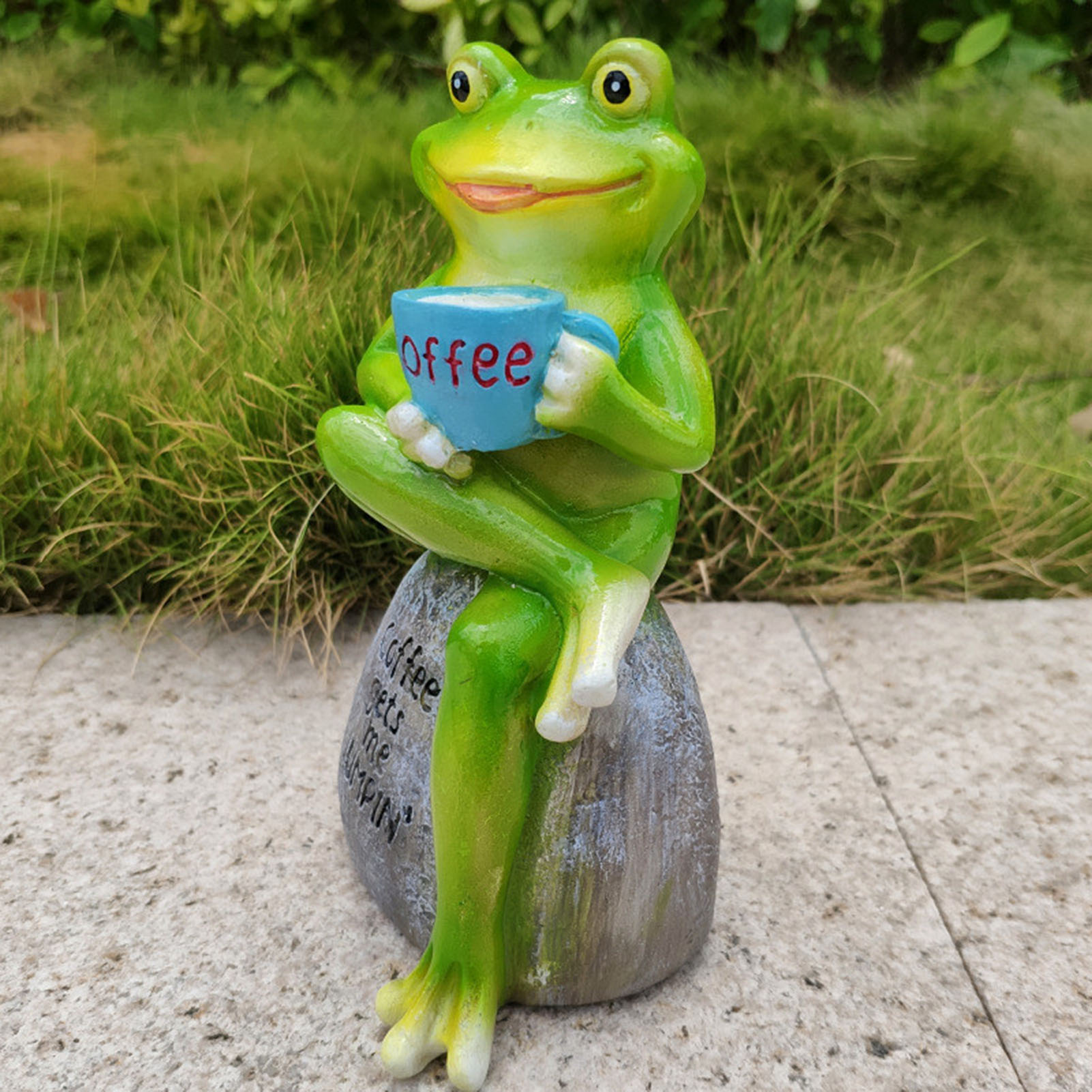 【Wildfolk Studio】Animal Design Statuary Frog Coffee Stone Garden Statue ...