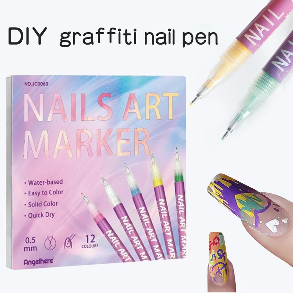 Nail Paint 12 Colors Nail Art Graffiti Pens Waterproof Quick Drying ...