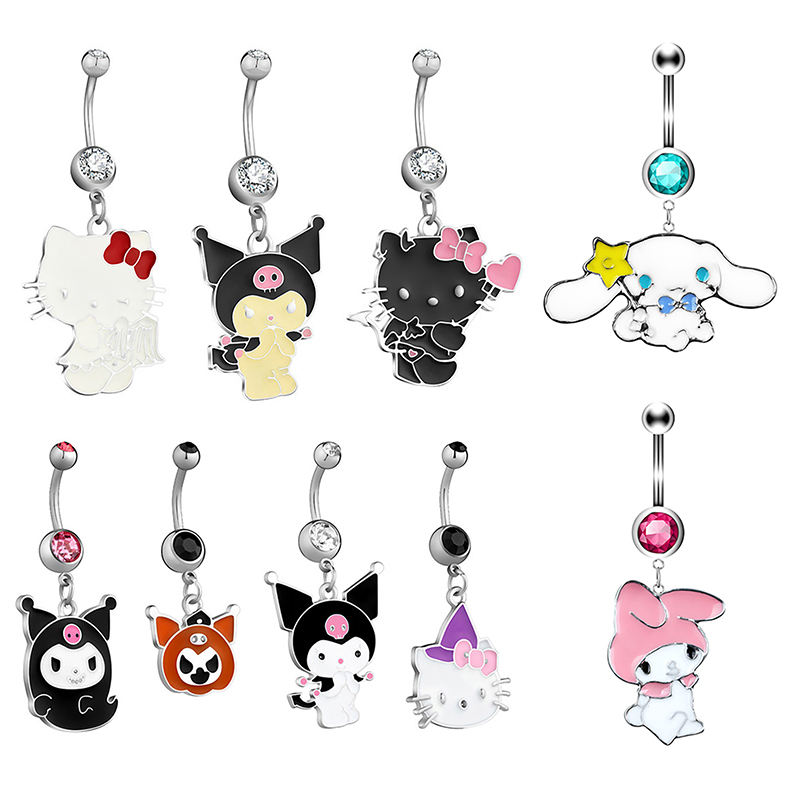 Sanrio Cartoon Belly Button Rings Crystal Navel Piercing Ring Cute Dog ...