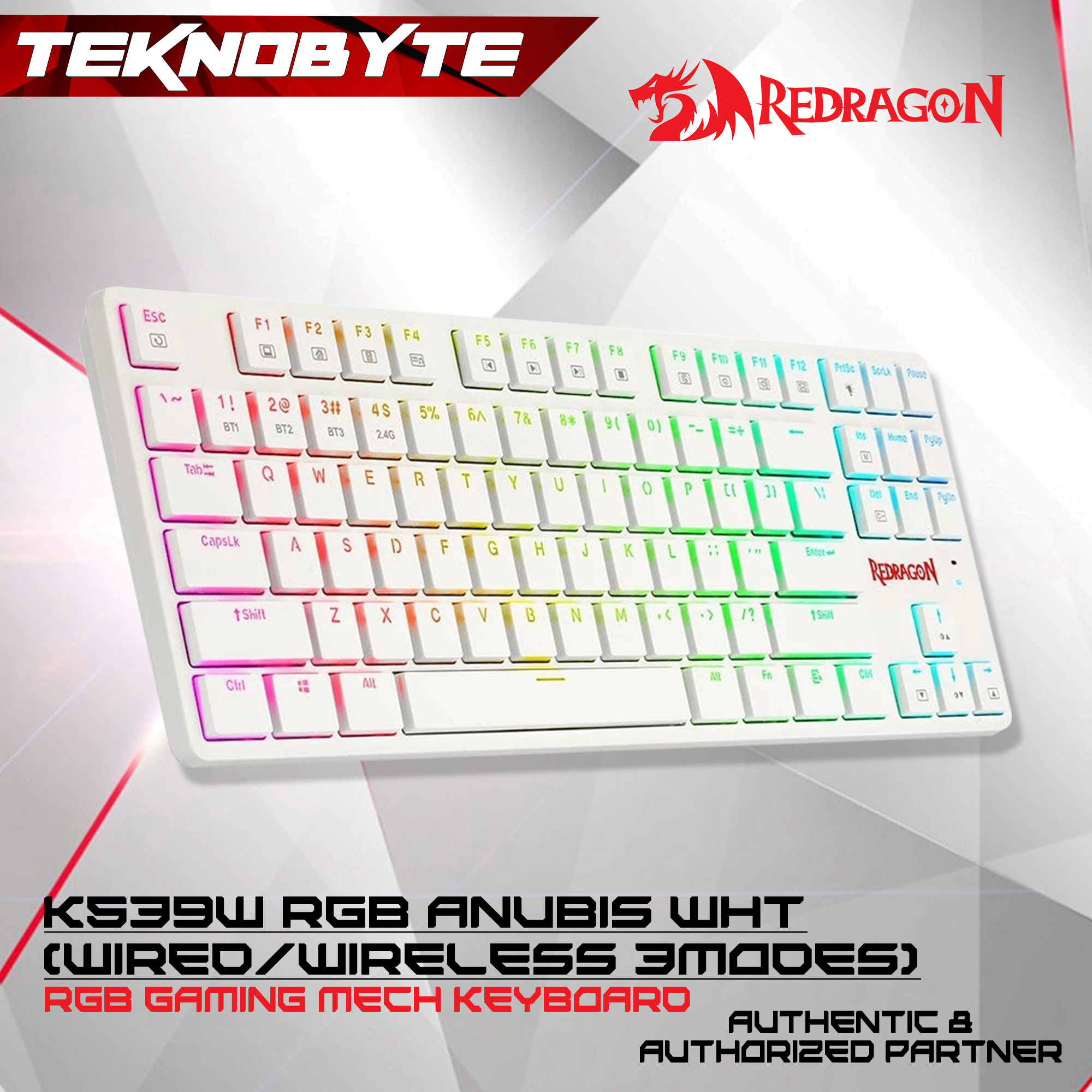 Redragon K539 Anubis White 80% Tri-Mode RGB Low Profile Mechanical ...