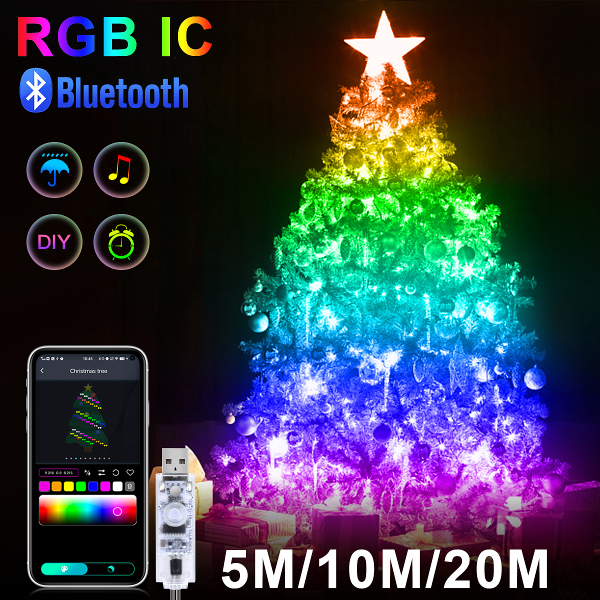 Dream Color LED Fairy Lights USB LED String Room Party Wedding Christmas Tree Decoration Outdoor ...