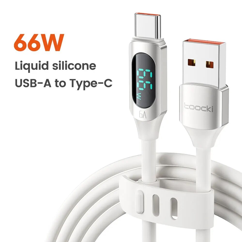 Toocki 66W USB Type C Cable 6A Digital Display Fast Charging Cable For ...