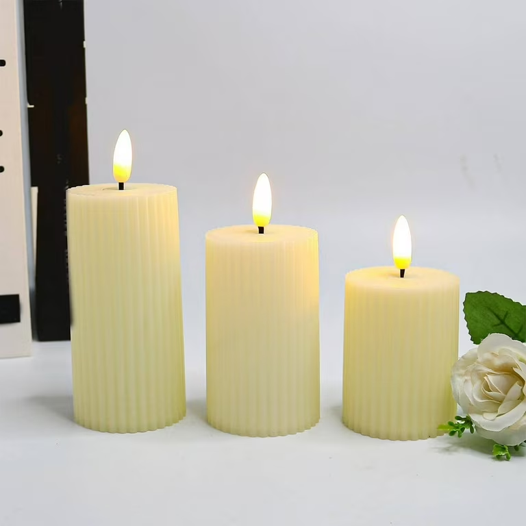 3 Pcs Stripe Patterned Flameless Smokeless Ridged LED Candles Set ...