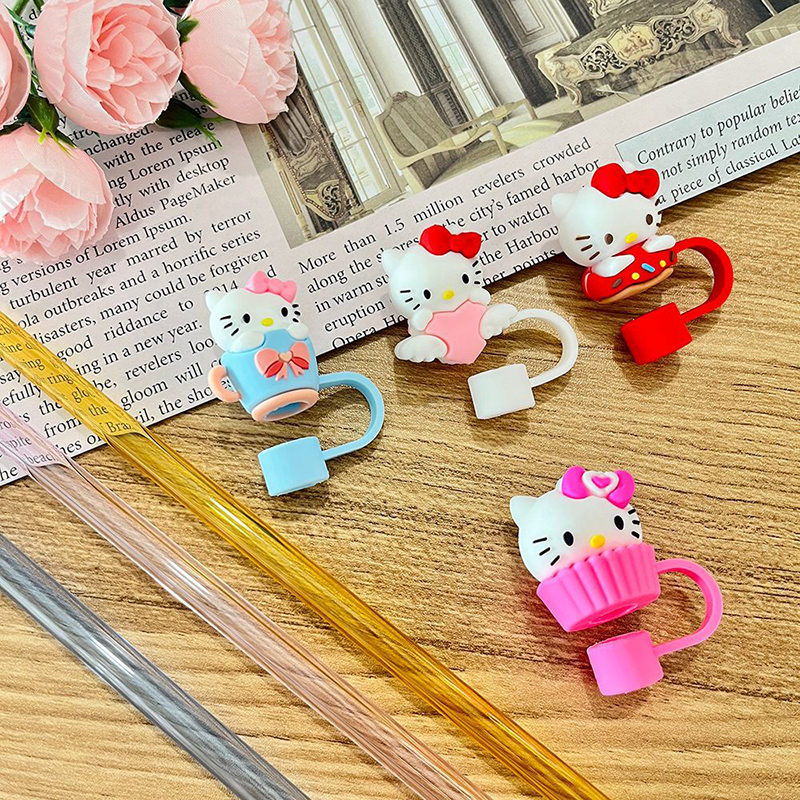 4pcs 3D Stereo Hello Kitty Straw Cover Cap 10MM Drink Straw Plug ...