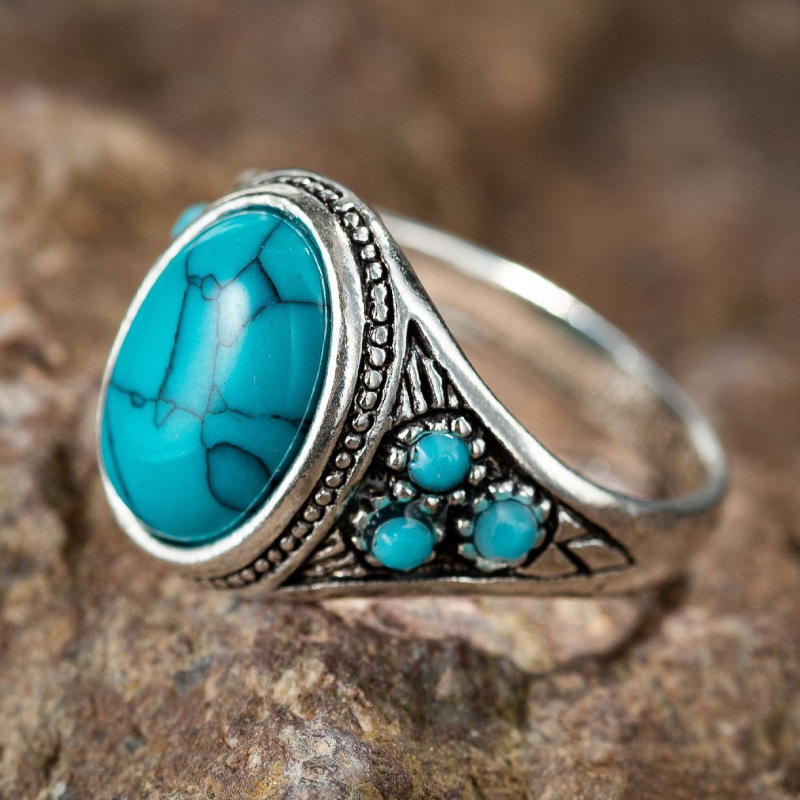 【Hottest Trends】Long Rui TEMU new vintage turquoise ring zinc alloy men ...