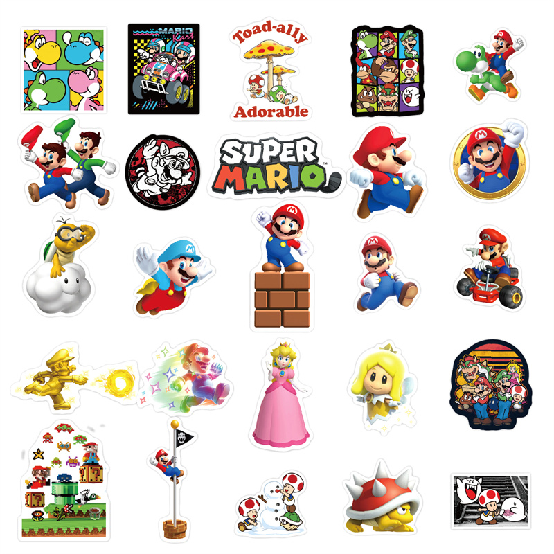 50Sheets Super Mario Bros Stickers For Water Bottles Cute Waterproof ...