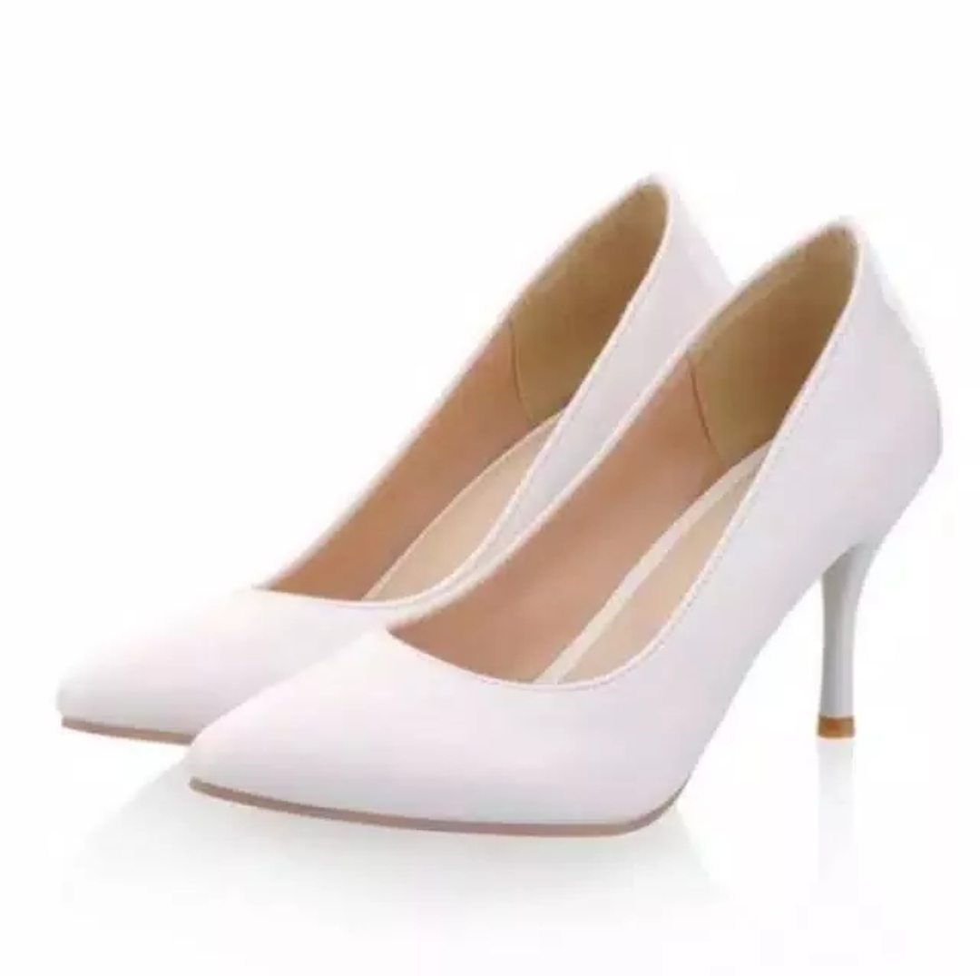 High Heels Wanita Kantor Glossy Putih Tinggi 5cm Terbaru | Lazada Indonesia