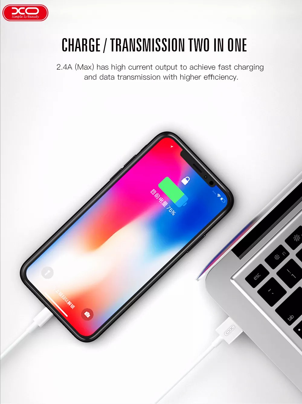 สายชาร์จพร้อมกล่อง XO NB47 พอร์ต Lightning สำหรับ iPhone ชาร์จได้รวดเร็วด้วยกระแสไฟออก 2.4A สาย ...