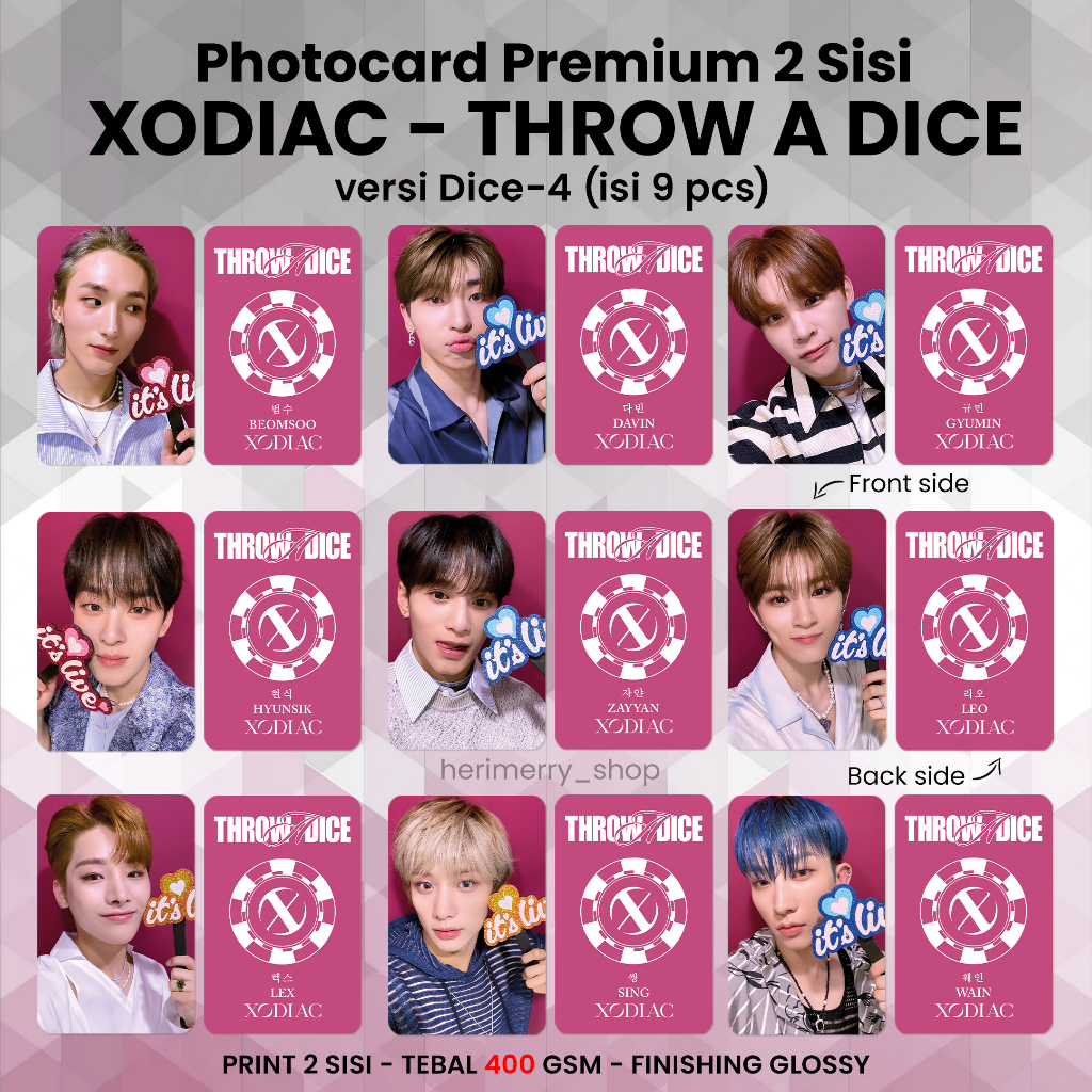 (ISI 9 PCS) Photocard XODIAC Throw A Dice - Potocard Premium 2 Sisi Kartu Kpop Merch Unofficial ...