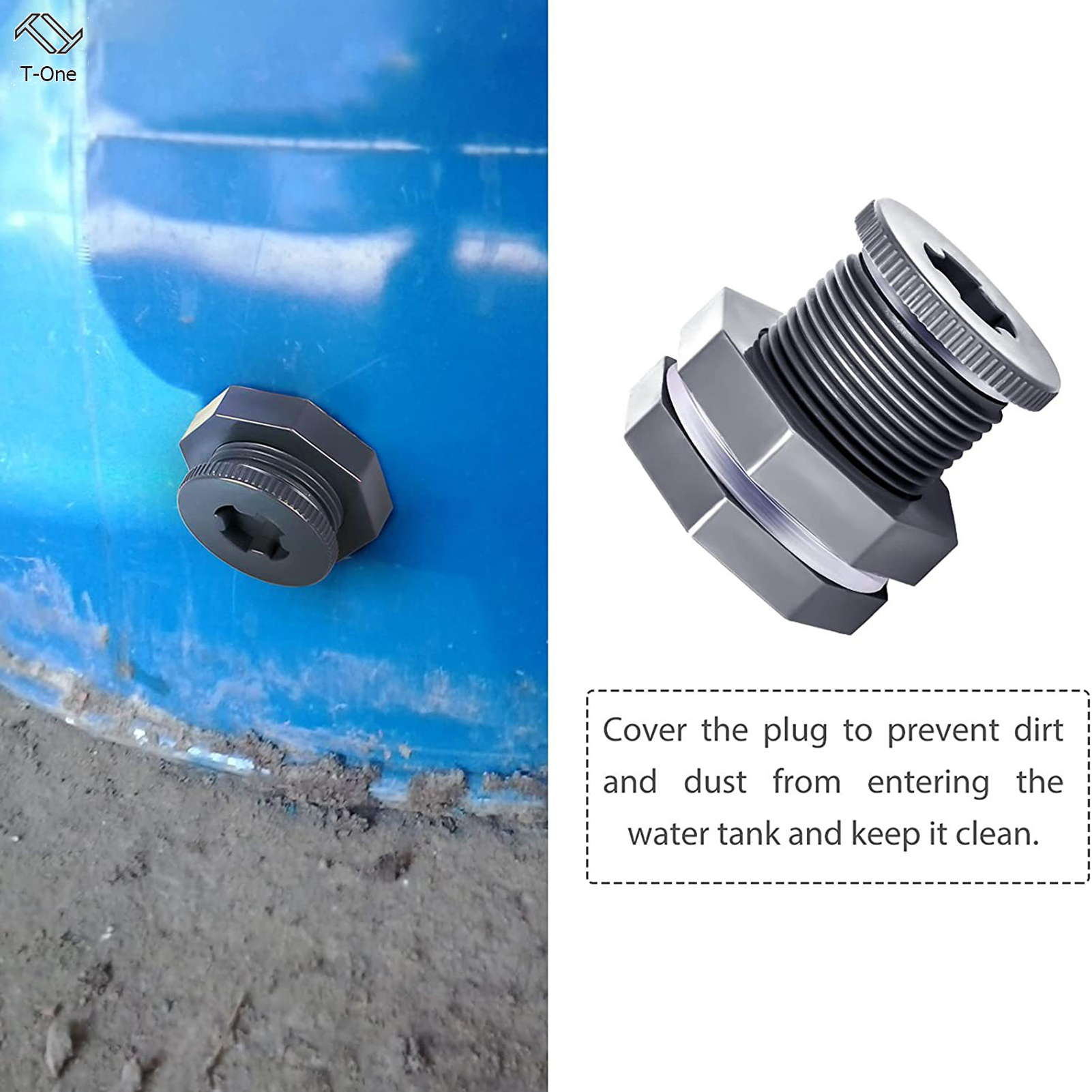 T-One 3/4 Inch Bulkhead Fitting with Plugs Thick Seal PVC Water Tank ...