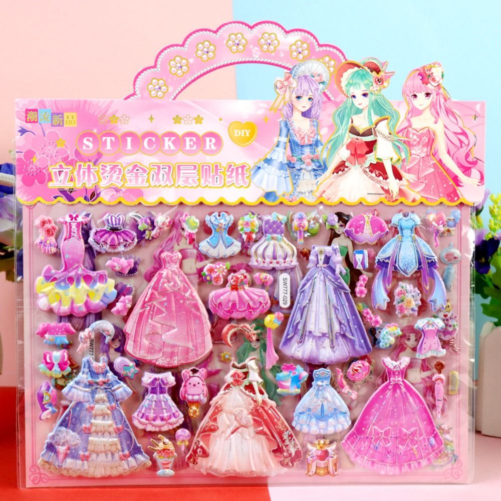 2 Sheets/Bag Cartoon Kuromi Melody Stereo Bubble Sticker Princess Dress ...
