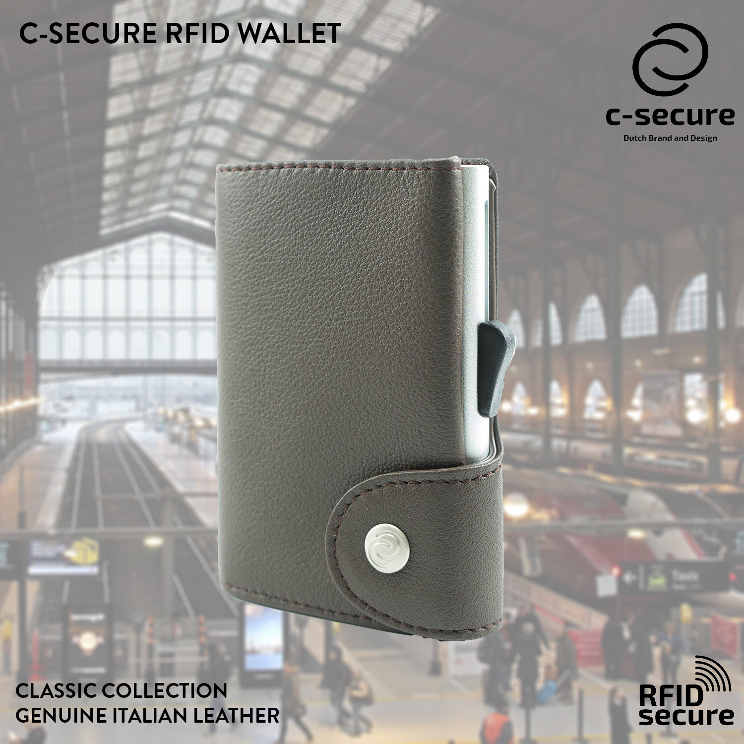 C-SECURE กระเป๋าใส่บัตร (RFID Protection) รุ่น Classic หนังวัวแท้ C-SECURE RFID Protection ...