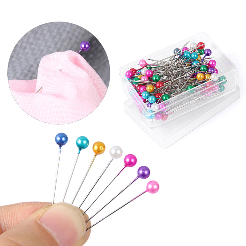 100pcs/box Long Round Pearl Needle Hijab Clips Brooches Sharp Metal ...