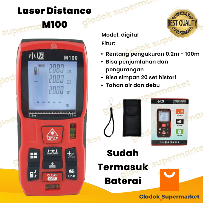 Laser Distance Millisey 100 Meter Alat Ukur Jarak Dimensi Meteran 100m ...