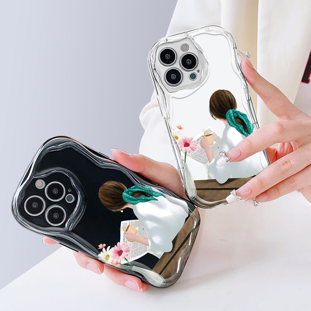 UCUC for iPhone 11 12 13 Mini 14 15 Pro Max 6S 7 8 Plus Xs Max XR Back Cover Girl Drinking Tea ...