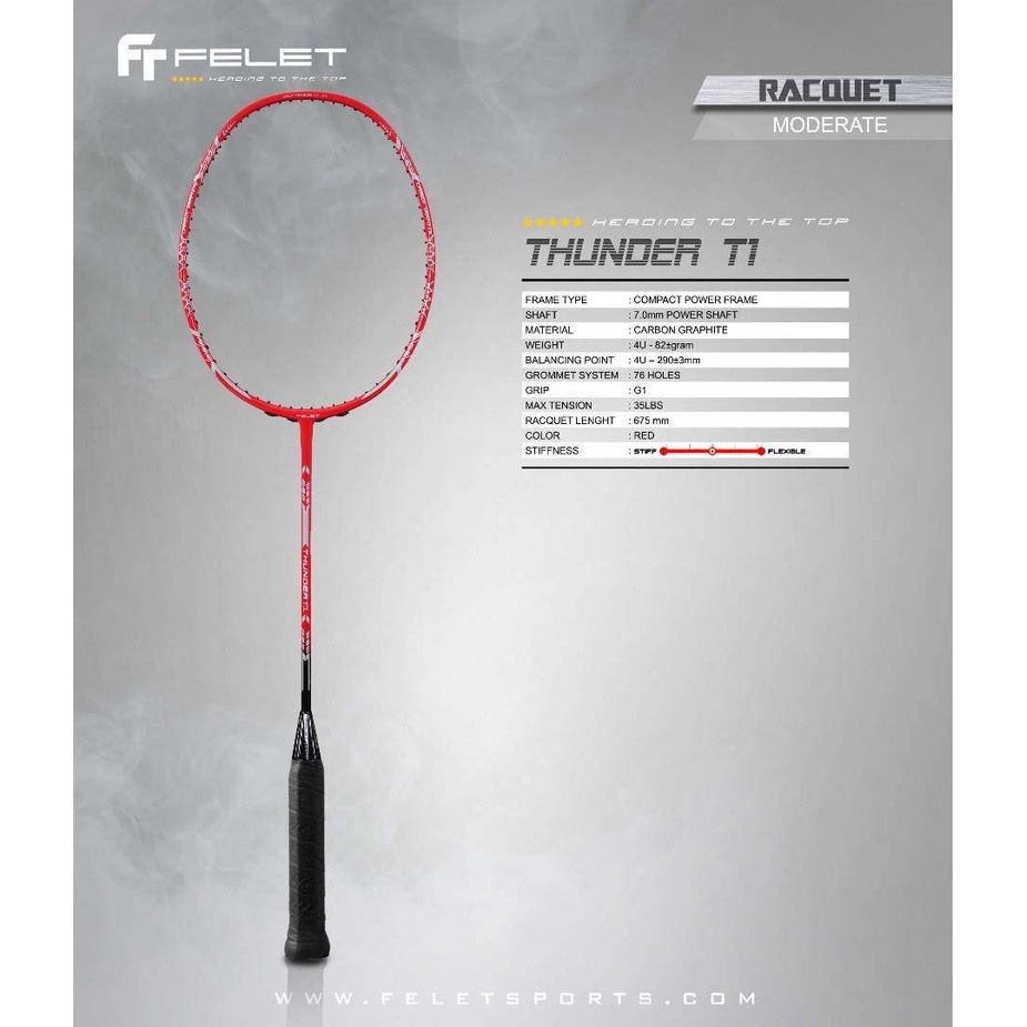 Felet Thunder T1 35lbs [Foc String&Grip& Double bag] Racket Badminton ...