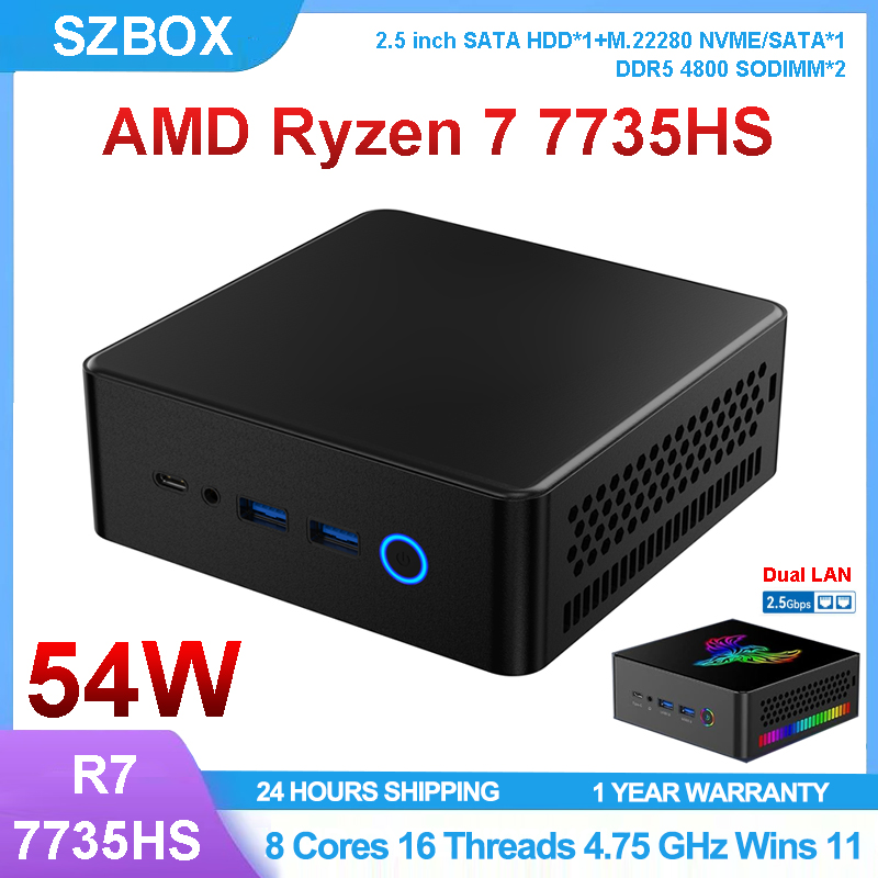 SZBOX AMD Ryzen 7 7735HS MINI PC Windows 11 Pro DDR5 16GB 500GB NVME ...