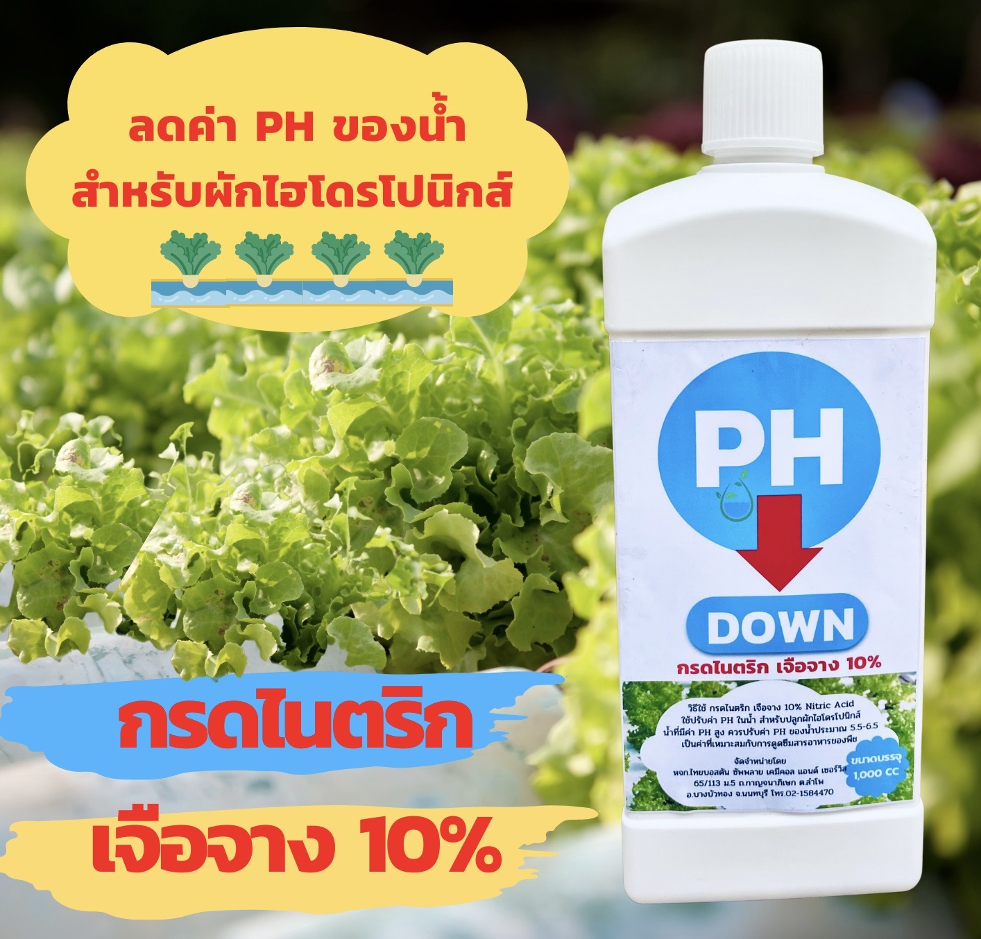 น้ำยาปรับ PH ผัก (PH DOWN ) กรดไนตริก เจือจาง 10% ปรับค่า PHในน้ำสำหรับผักไฮโดรโปนิกส์ ขนาดบรรจุ ...