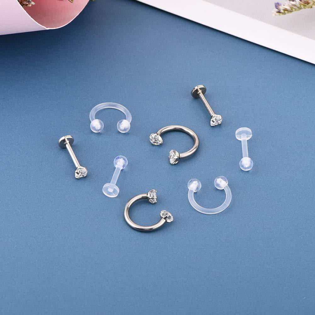 【Hottest Trends】8 pieces silver stainless steel nose ring lip stud ...
