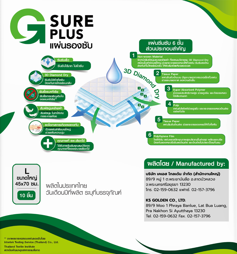 [ KSG Brand Official ] G SURE PLUS แผ่นรองซับ สำหรับผู้ใหญ่ แพ็ค 10 ...