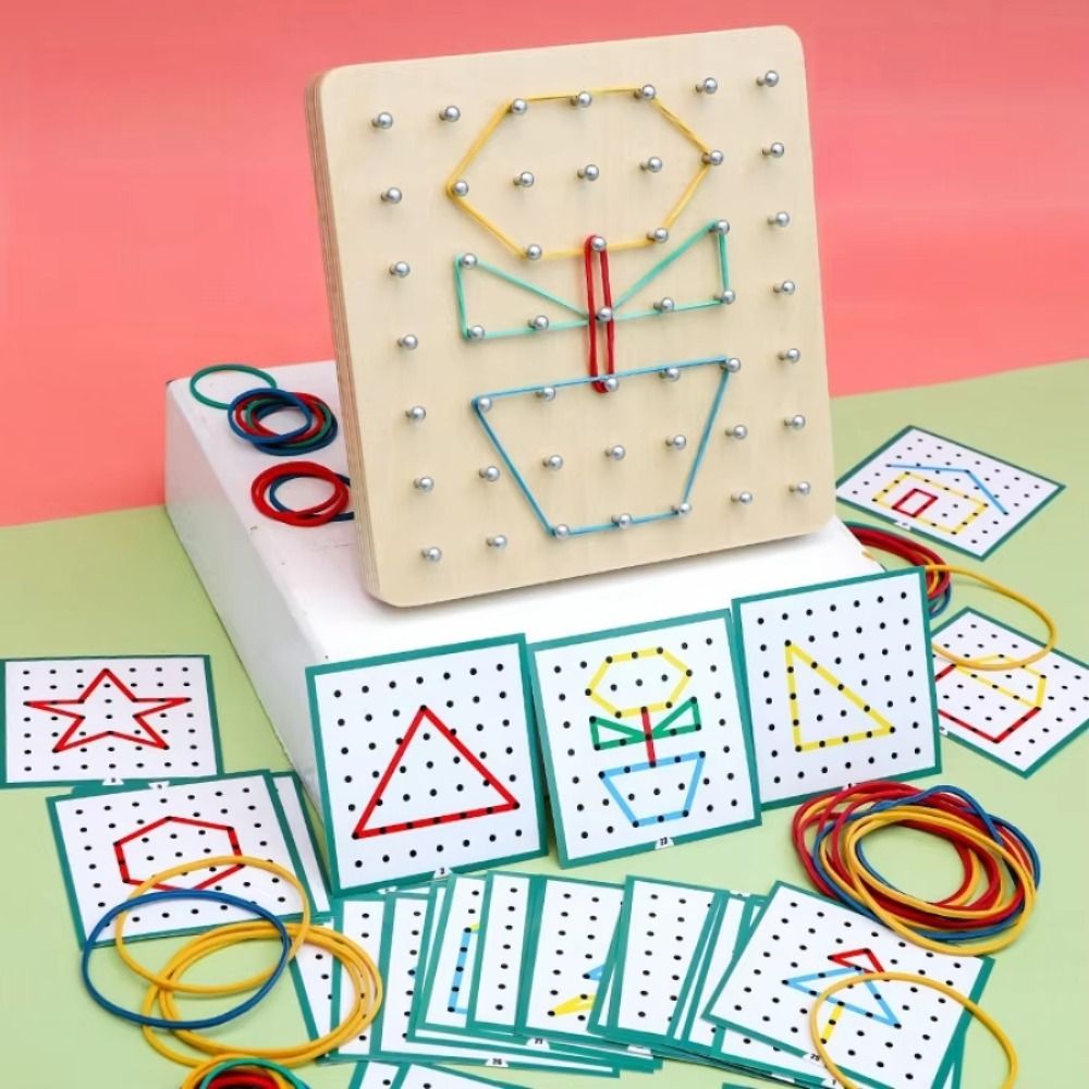 Math Teaching Aids Wooden Geometry Puzzle Nail Board Graphics Geometric ...