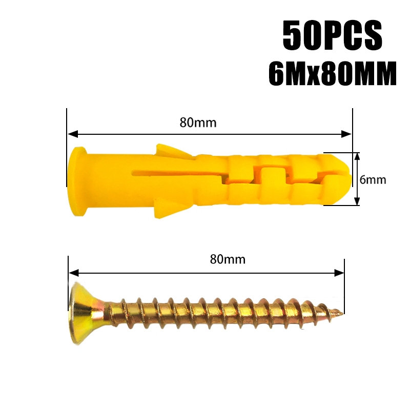 50 Set Vischer Set Piser Set Skrup Angkur Baut Set Sekrup Dinding ...